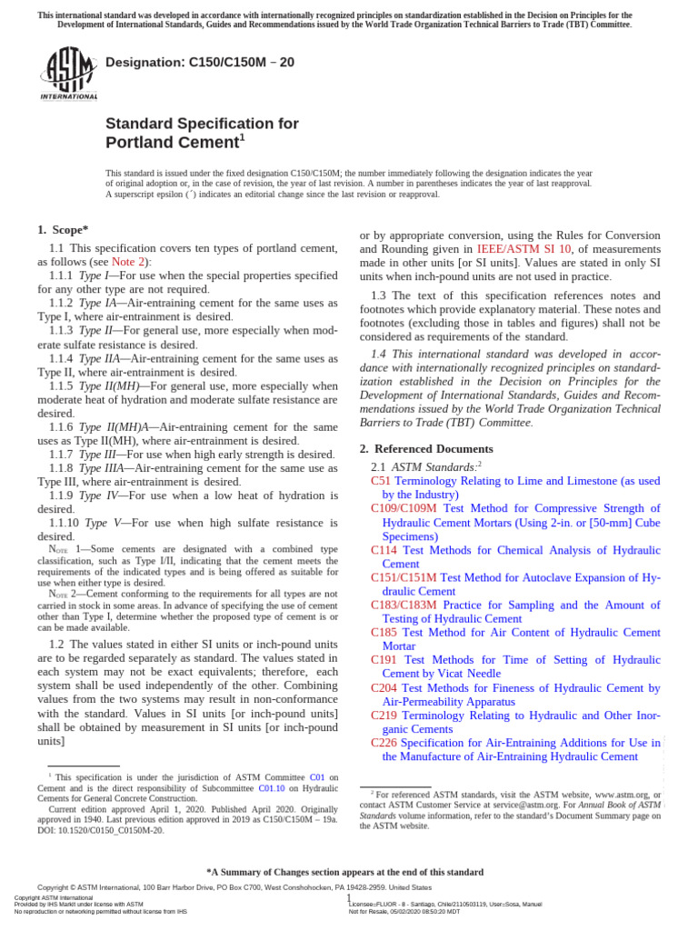 Astm C 150 - Eng - 2020 - Especificaicon Estandar para Cemento Portland ...
