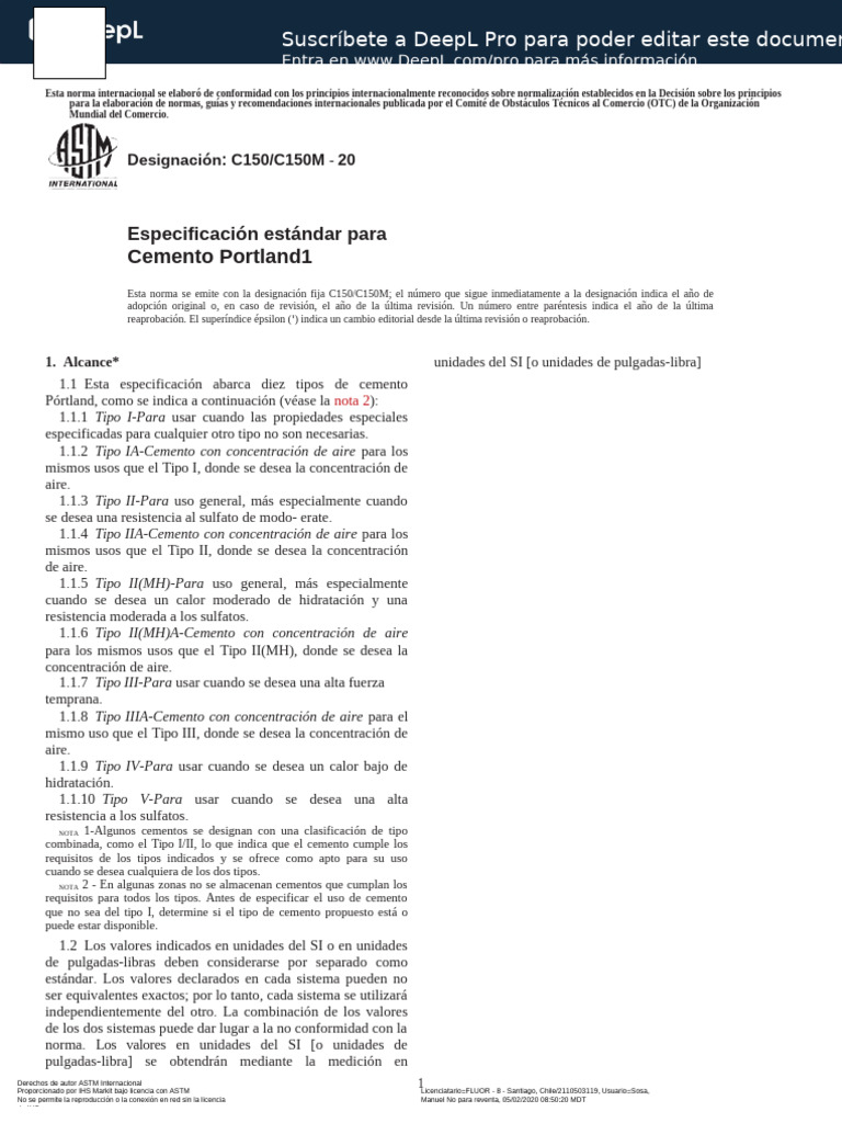 Astm C 150 - Esp - 2020 - Especificacion Estandar para Cemento Portland Es | PDF | Cemento ...