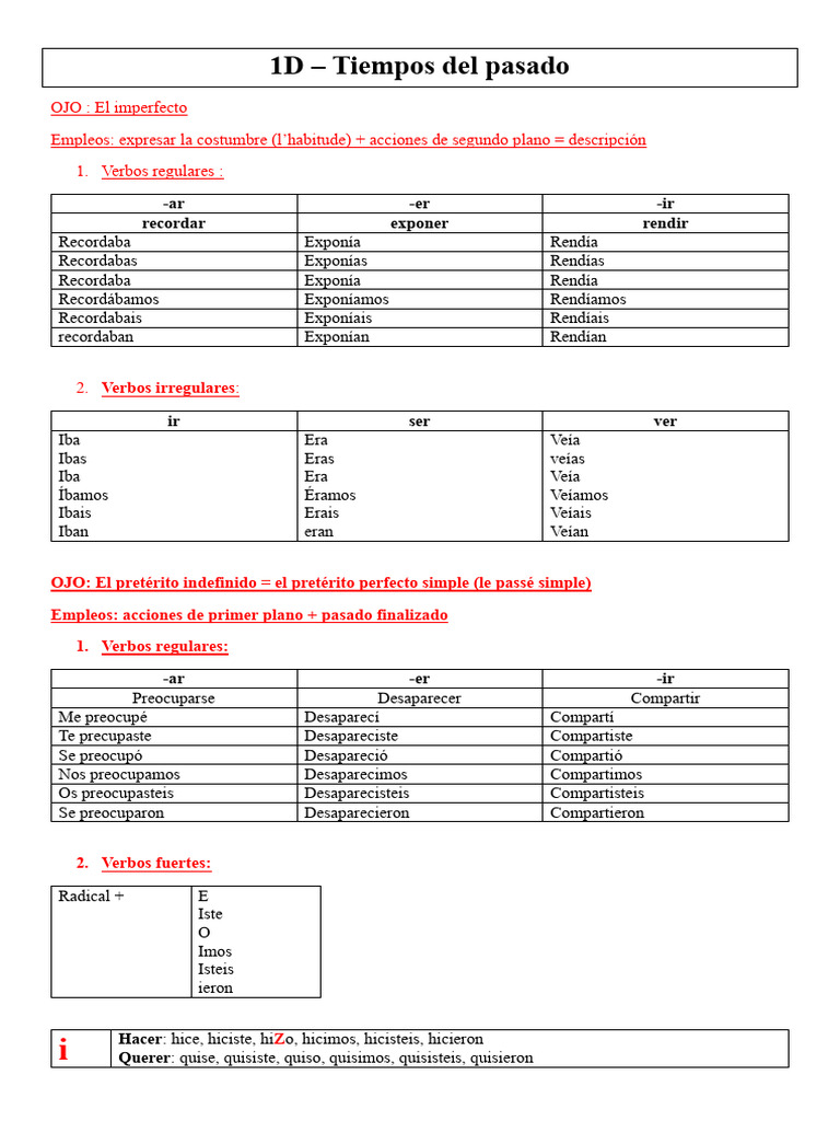 1D - Tiempos Del Pasado | PDF | Lingüística | Gramática