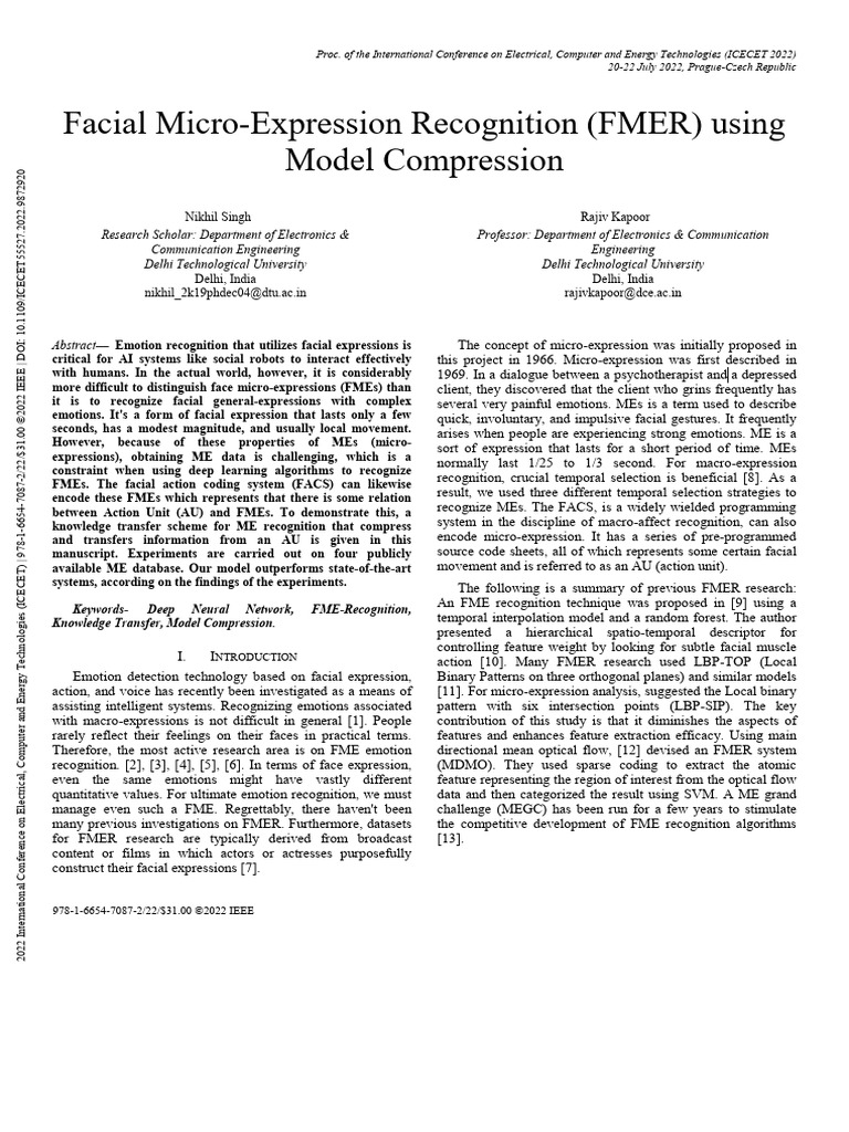 Facial Micro-Expression Recognition FMER Using Model Compression | PDF | Accuracy And Precision ...