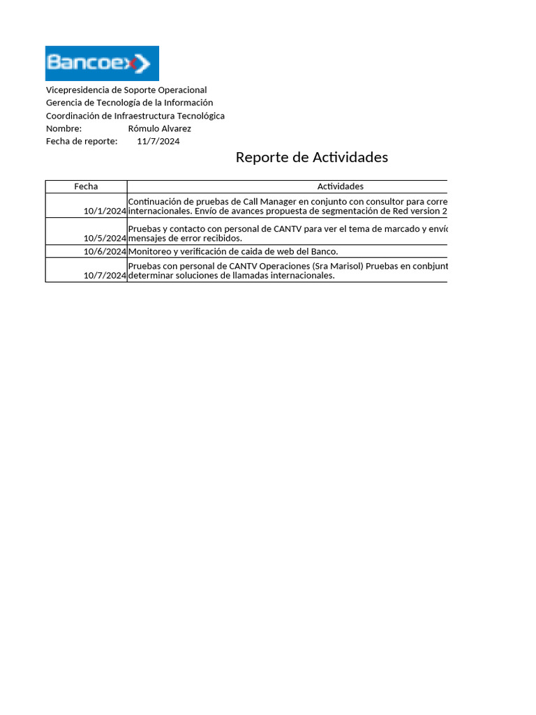 Reporte de Actividades 01-11-2024 Al 7-11-2024 | PDF