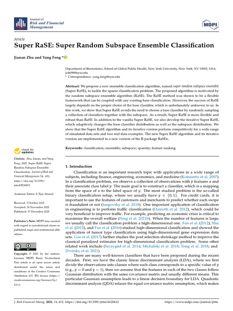 Super_RaSE_Super_Random_Subspace_Ensemble_Classifi | PDF | Statistical Classification ...