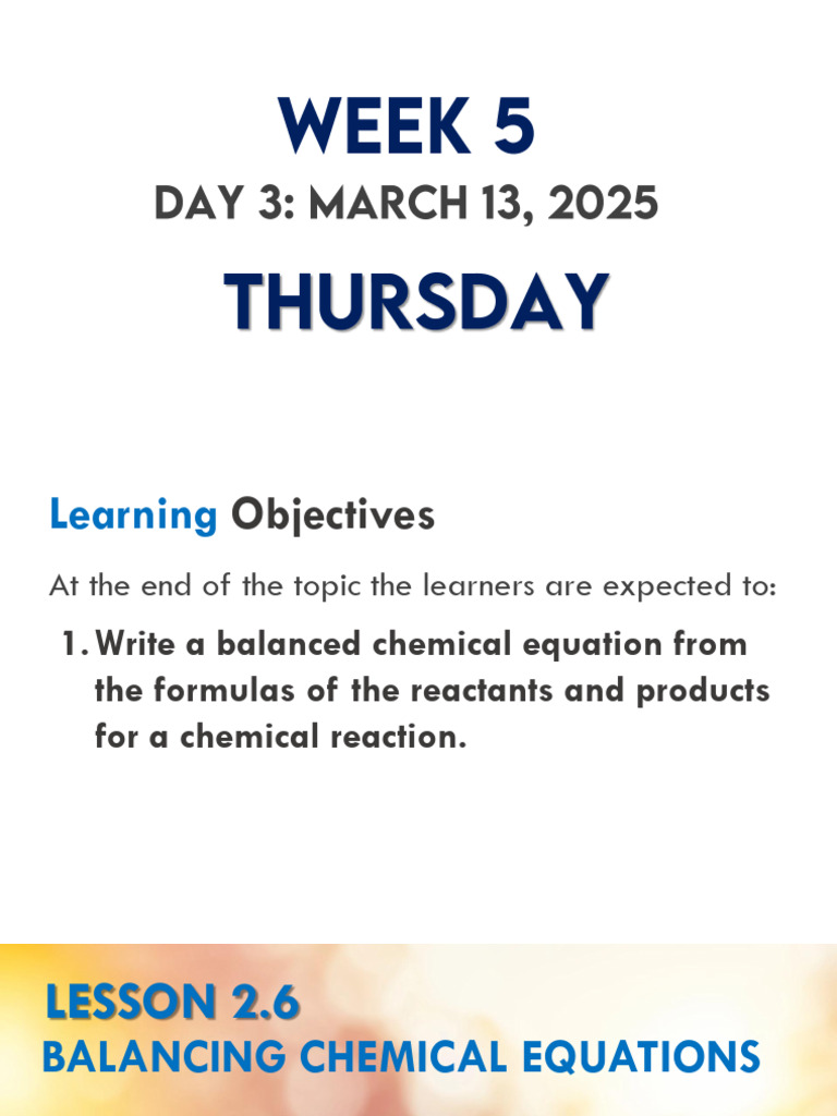 Week5 Q4 Day2 Balancing Chemical Equations | PDF | Chemical Substances | Oxide