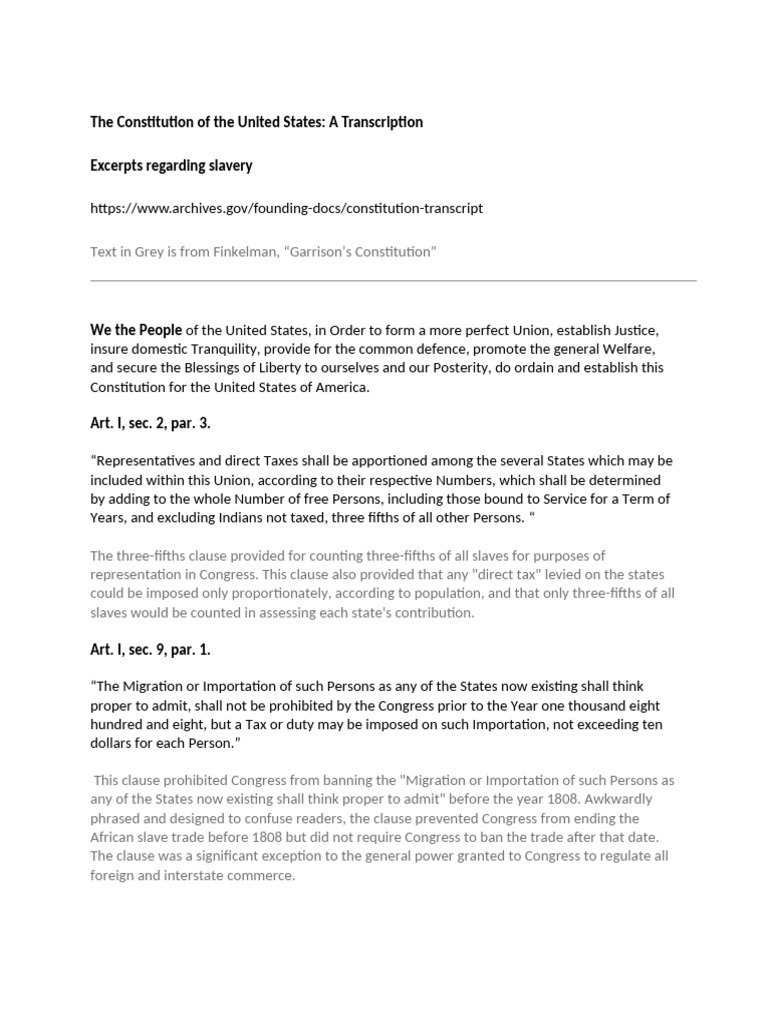 US Constitution On Slavery and Declaration | PDF | United States ...