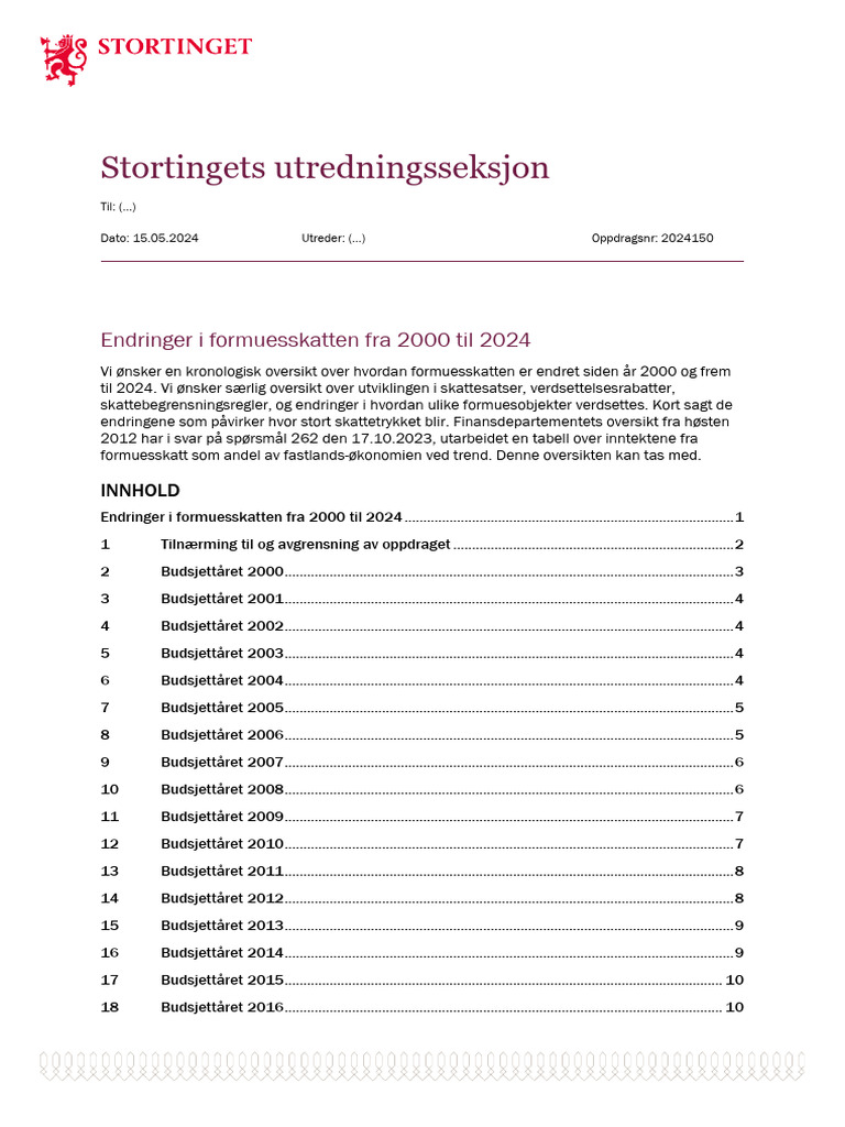 Endringer I Formueskatten Fra 2000 Til 2024 2024150 | PDF