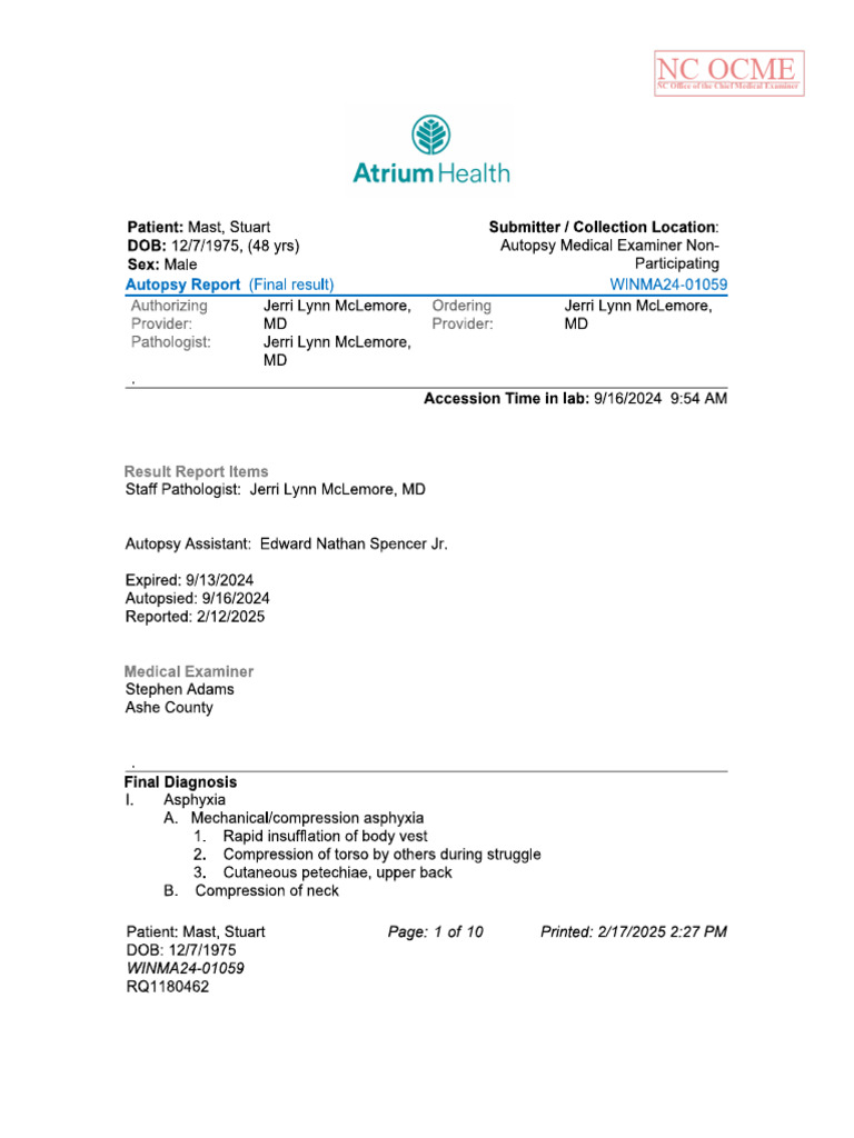 Stuart Mast Autopsy - Ashe County, NC | PDF