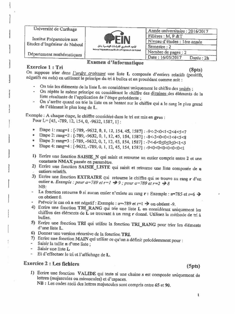EX N2 Info MP-PC-PT 2016 | PDF