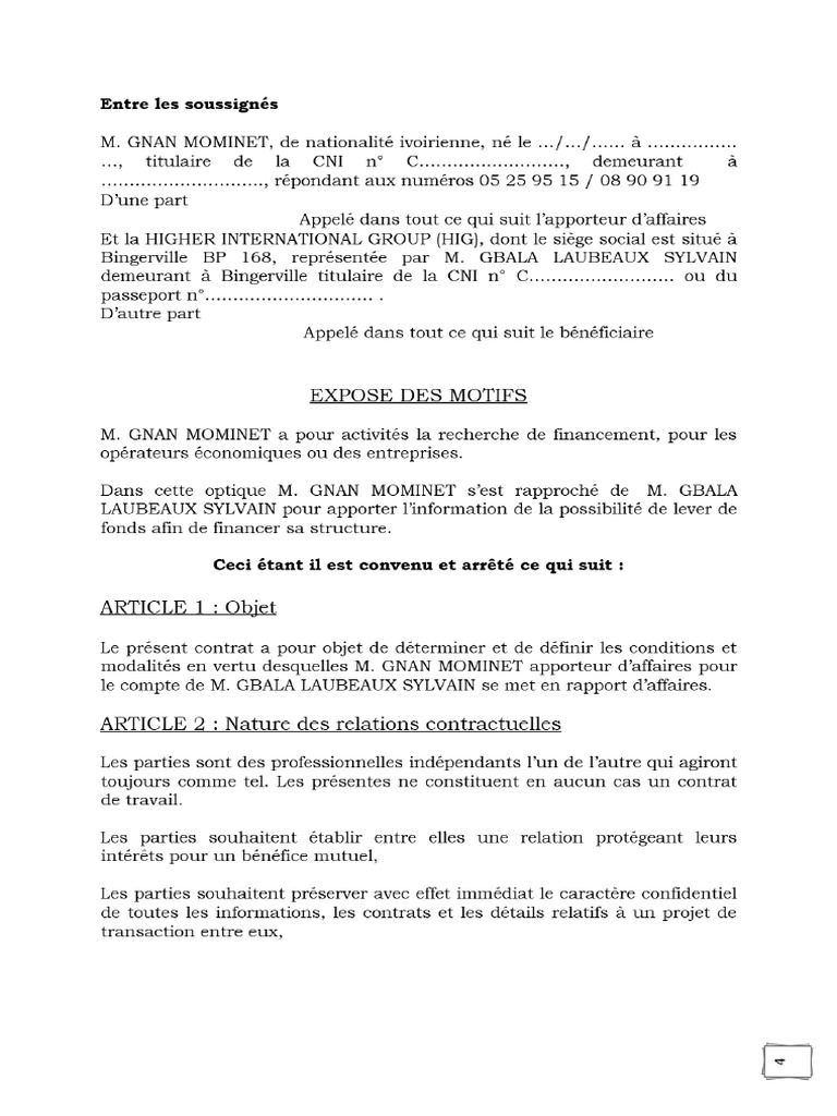 Contrat de Non Contournement - TOAZ - INFO | PDF