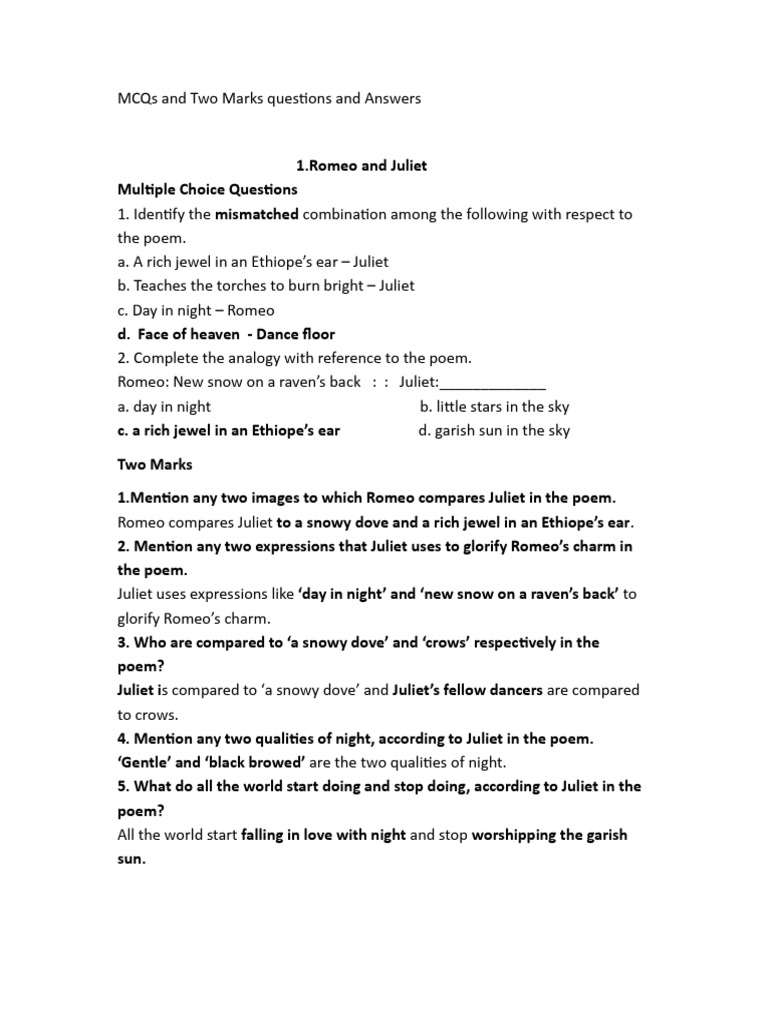 MCQs and Two Marks Qs and As | PDF