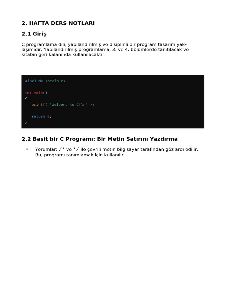 C Programlama 2. Hafta | PDF