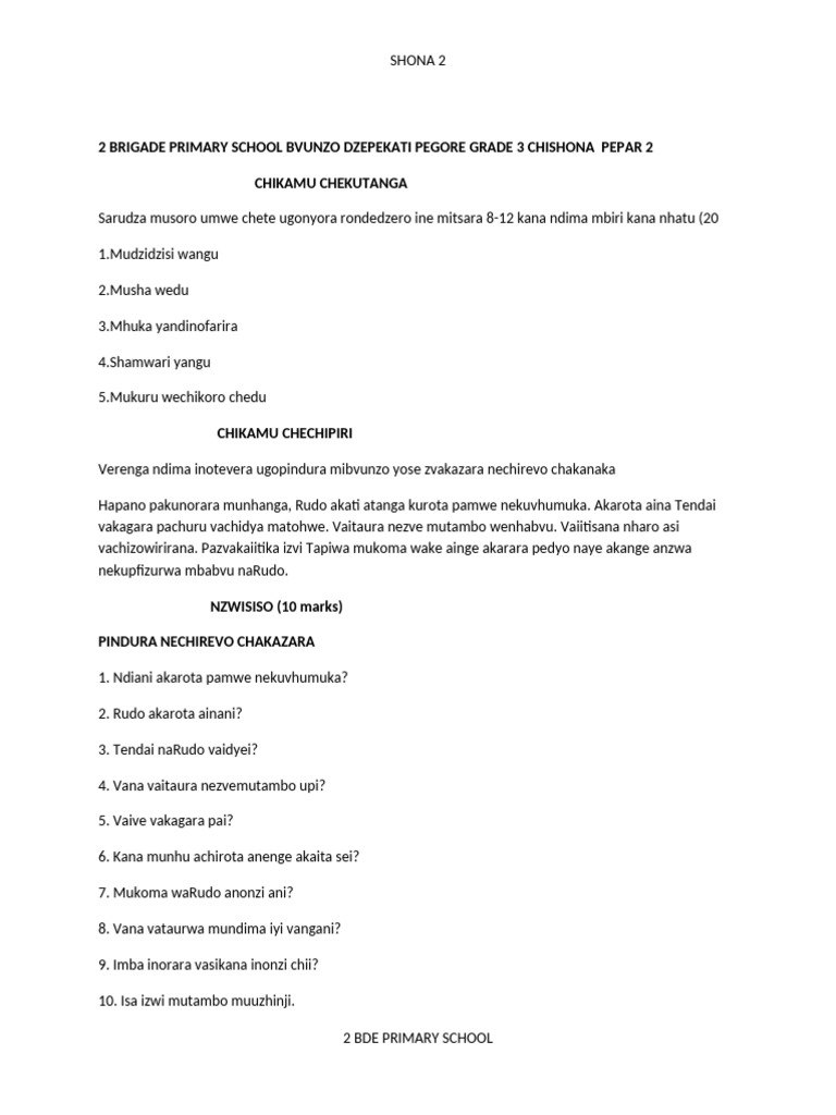 Grade 3 Shona 2 | PDF