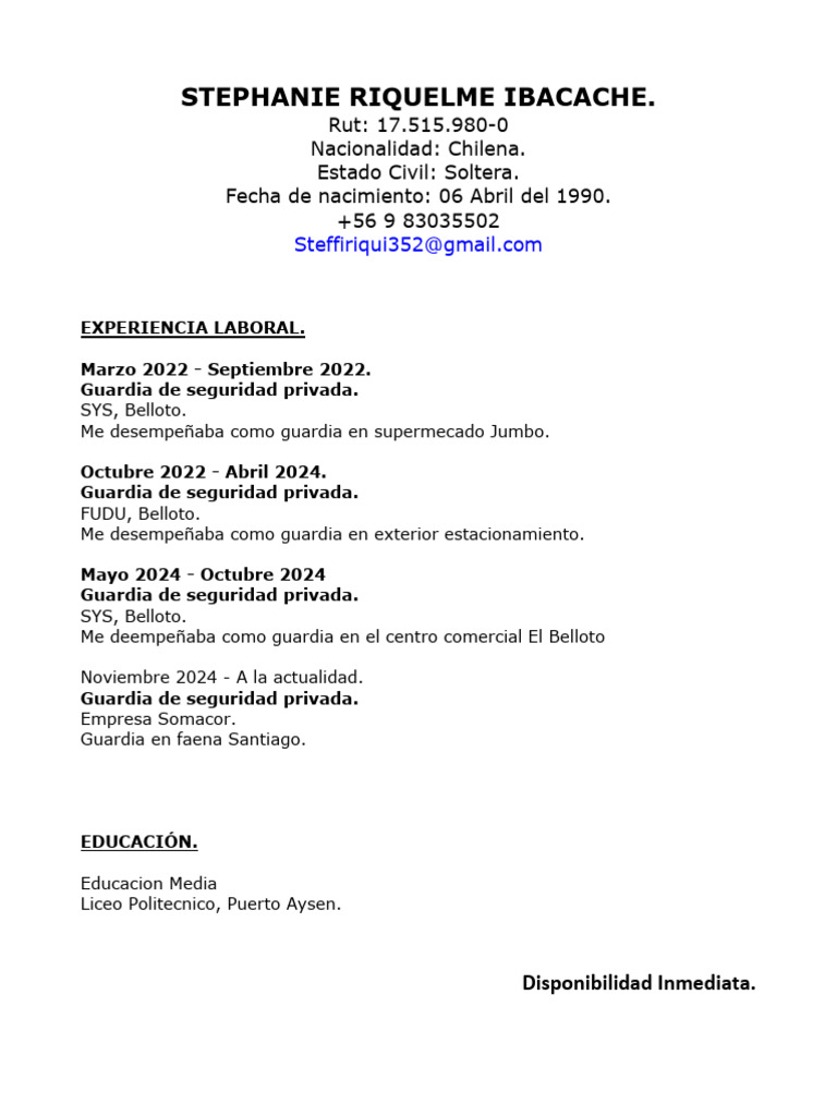 CV Stephanie Riquelme | PDF