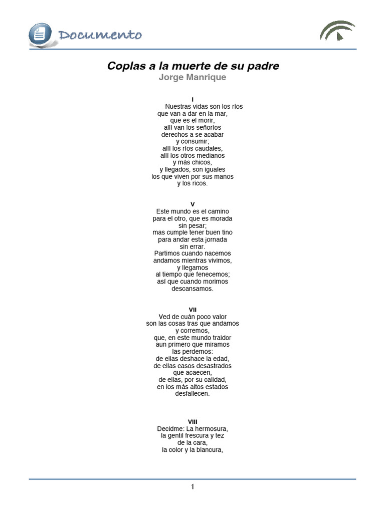 Coplas A La Muerte de Su Padre | PDF