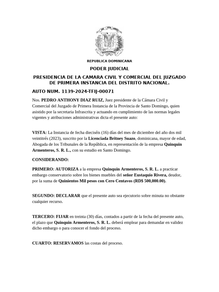 Auto - Autorizacion - Embargo Conservatorio | PDF