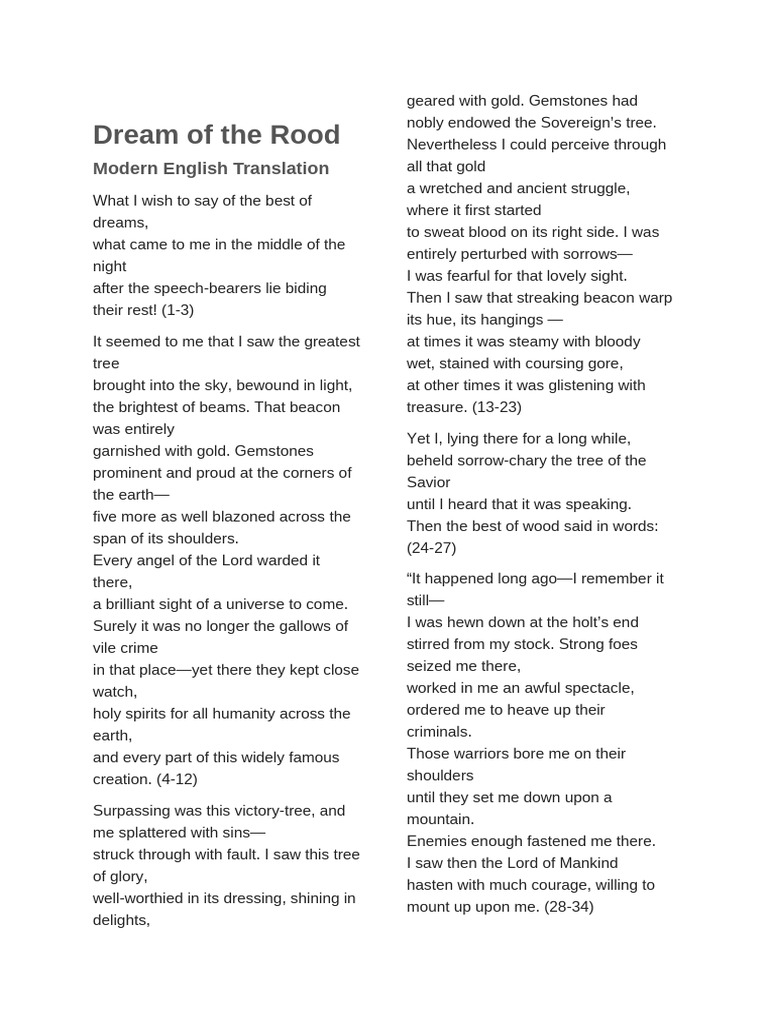 The Dream of The Rood Modern English Translation | PDF | Heaven | Glory ...