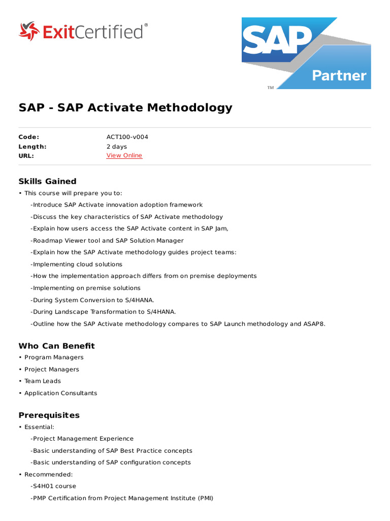 SAP SAP Activate Methodology | PDF | Methodology | Information Technology