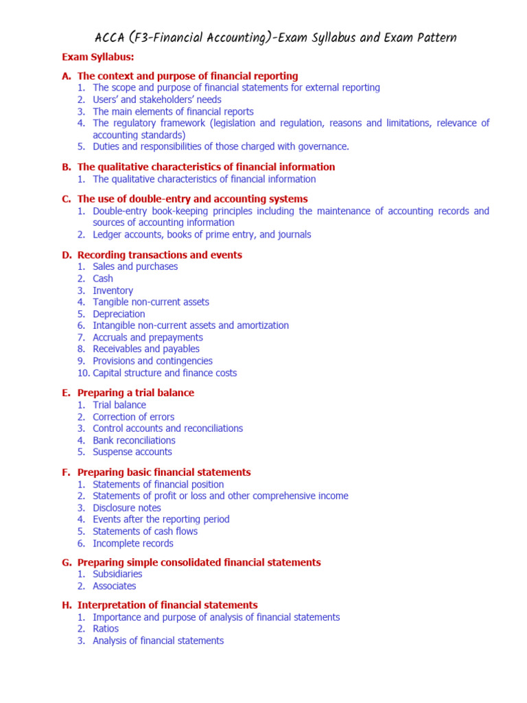 ACCA F3 Financial Accounting Syllabus | PDF | Accounting | Financial ...