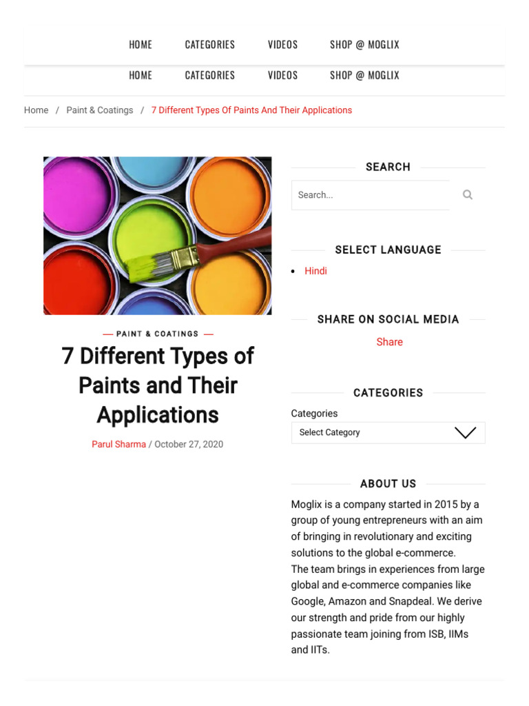 7 Types of Paints and Their Uses | PDF | Paint | Secondary Sector Of ...