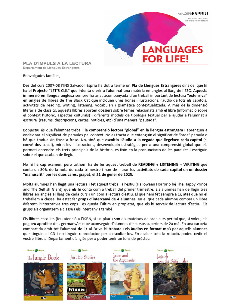 2024-25 - Llibres de Lectura ANG - 1rESO | PDF