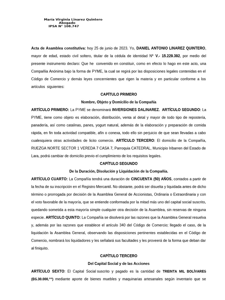 Acta Constitutiva de Una Pyme Daniel | PDF | Business | Compartir (Finanzas)