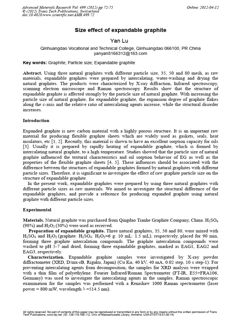 Lu, Y. (2012) - Size Effect of Expandable Graphite. Advanced Materials ...