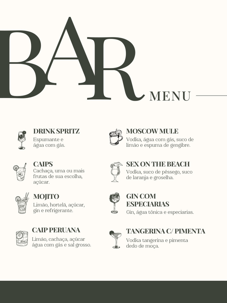 Menu bar de drinks casamento moderno verde branco cardápio.pdf | PDF