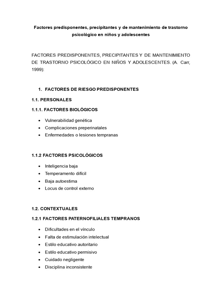 Factores de riesgo en trastornos infantiles | PDF | Autoeficacia ...