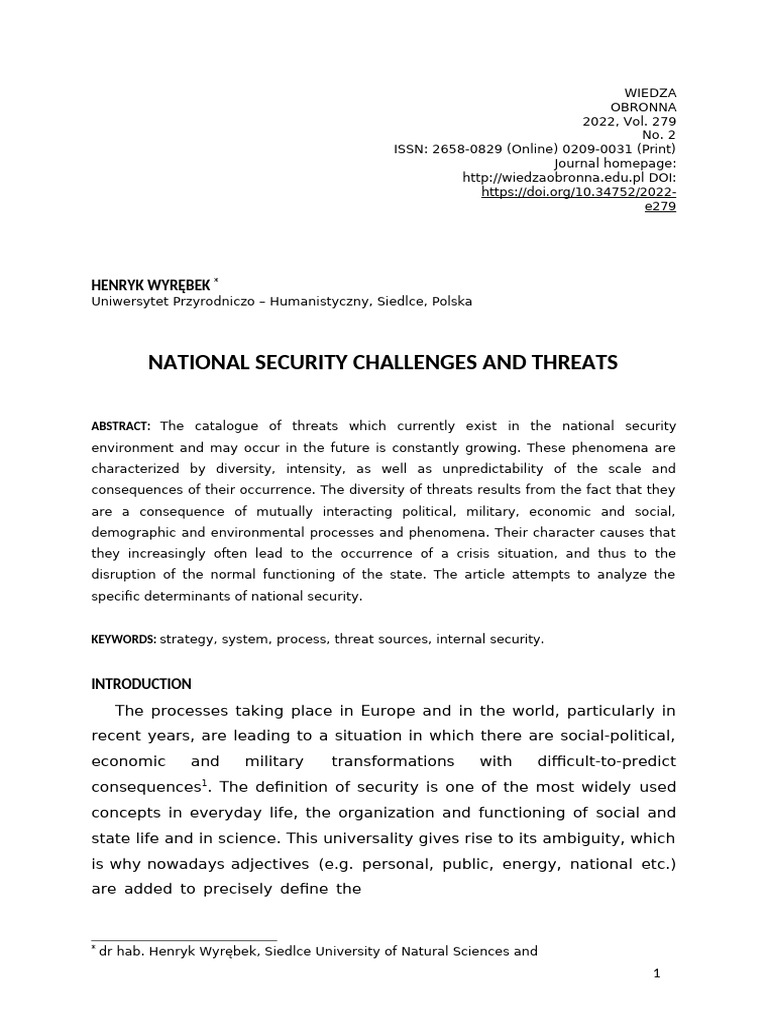 National Security Challenges and Th | PDF | Securities | Safety