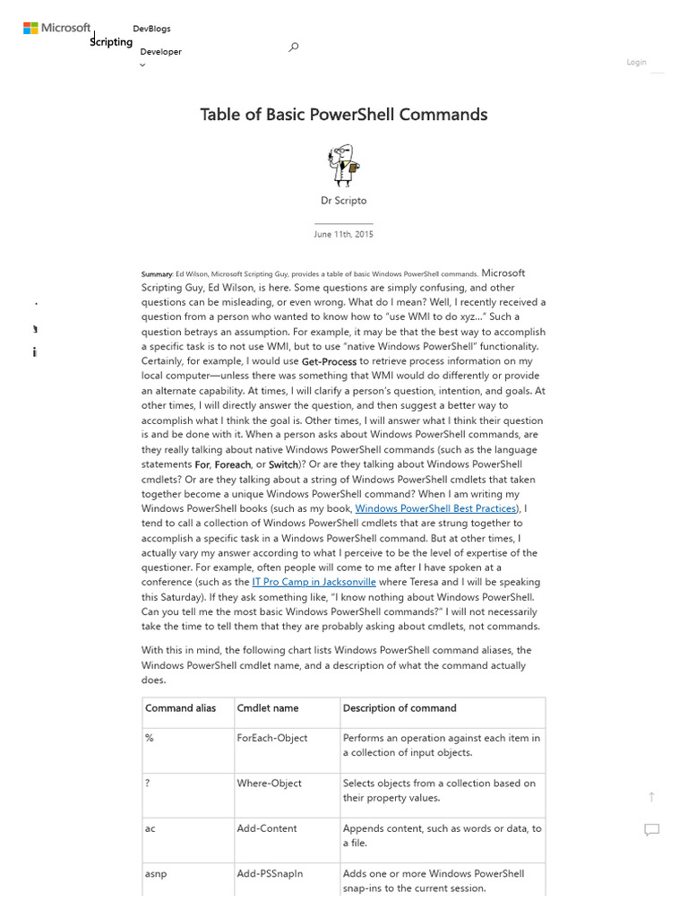 6.2 Table of Basic PowerShell Commands - Scripting Blog | PDF | Command Line Interface | Utility ...