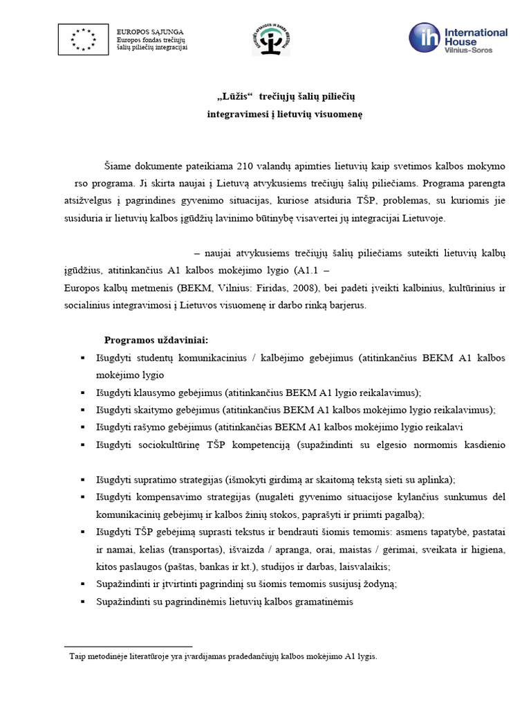 A1 Lygio Mokymo Programa | PDF