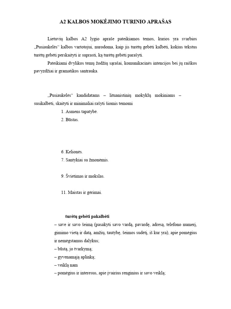 A2 Lygio Mokymo Programa | PDF