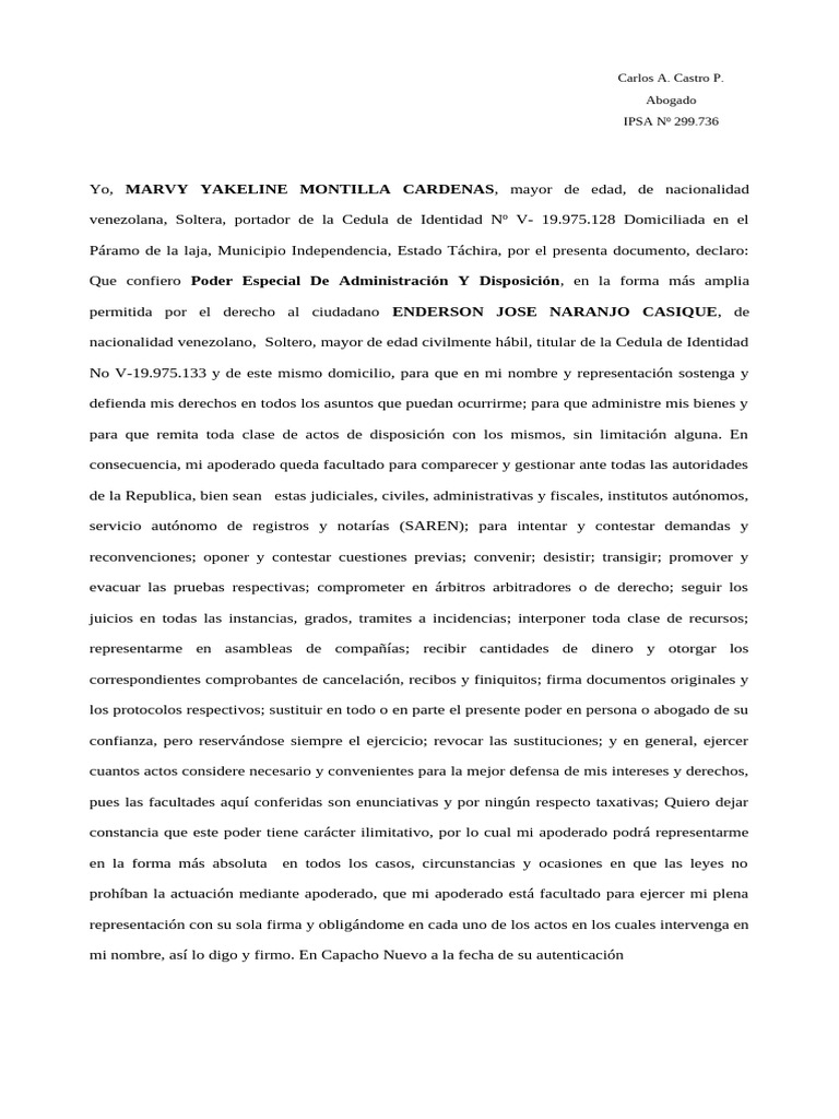 Poder Especial de Administracion y Disposicion | PDF | Abogado | Justicia