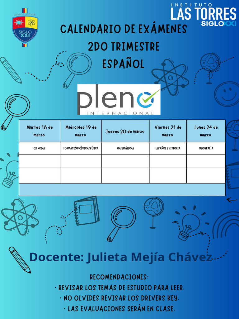 Calendario y Temario Exámenes 2do Trimestre | PDF