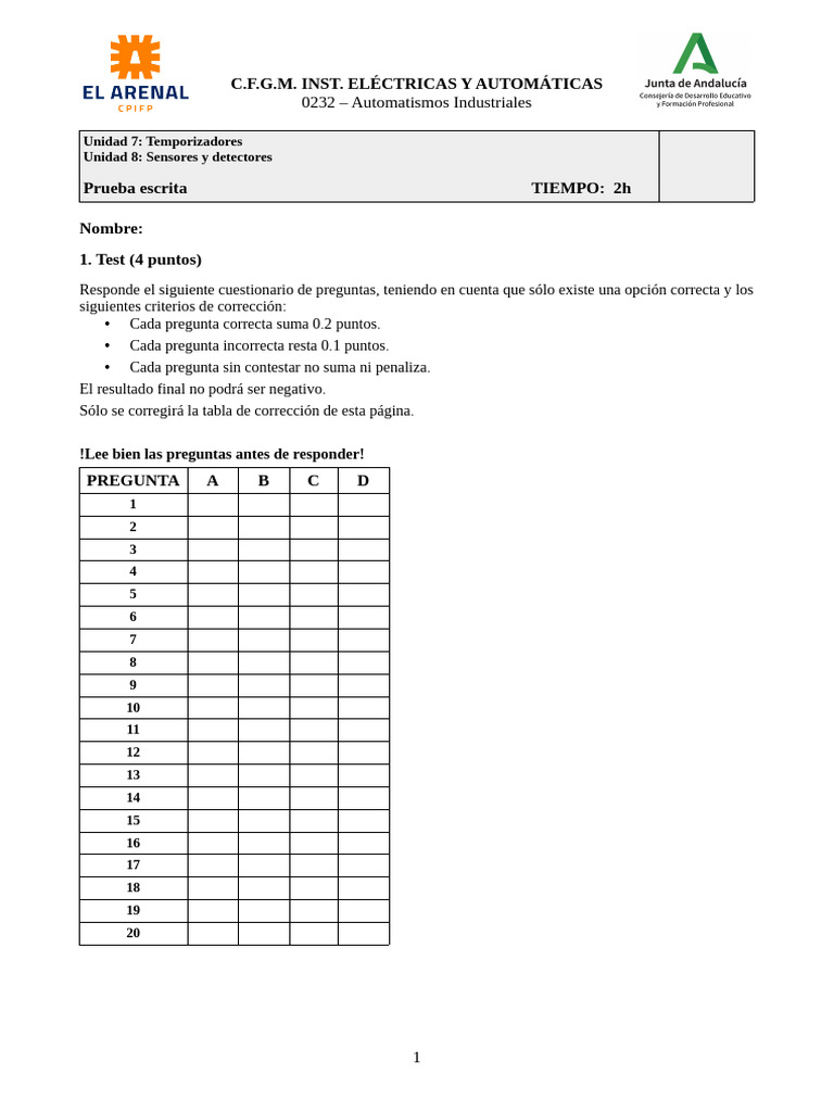 Examen - UD7 UD8 | PDF | Cambiar | Electricidad