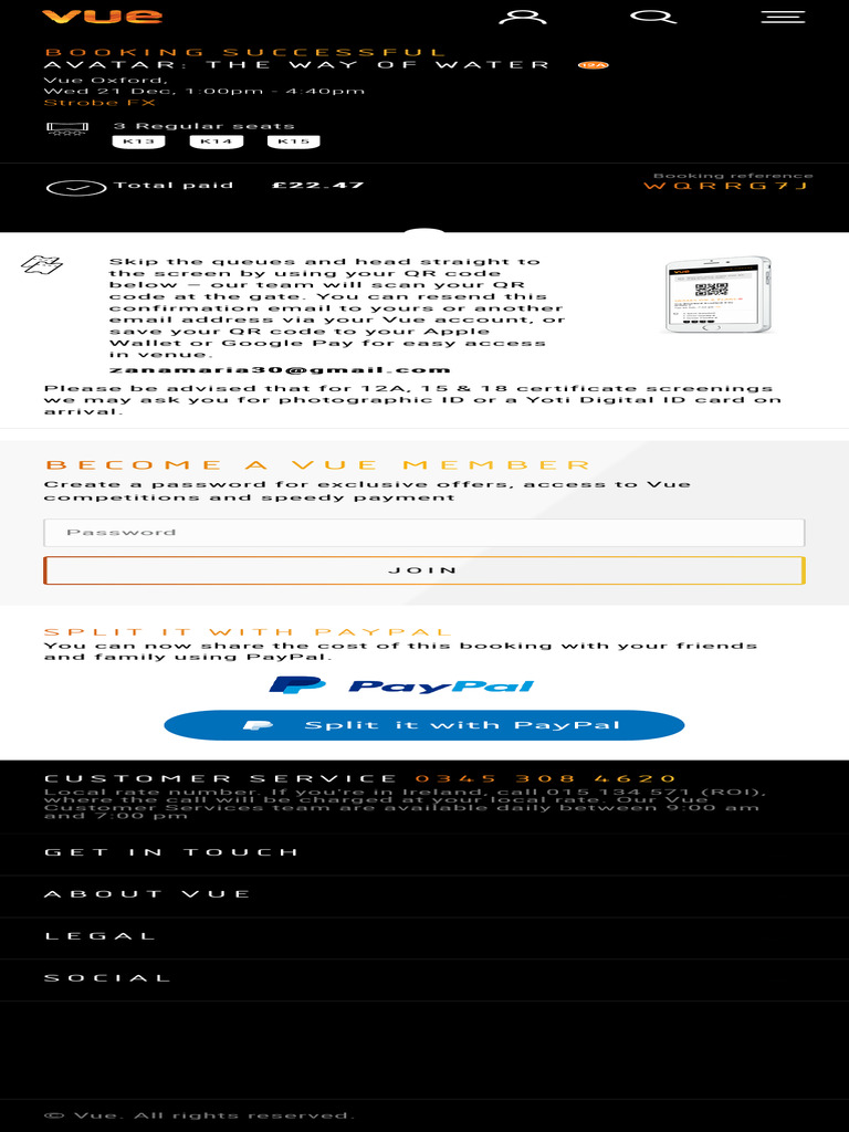 Vue Booking Confirmation Details | PDF