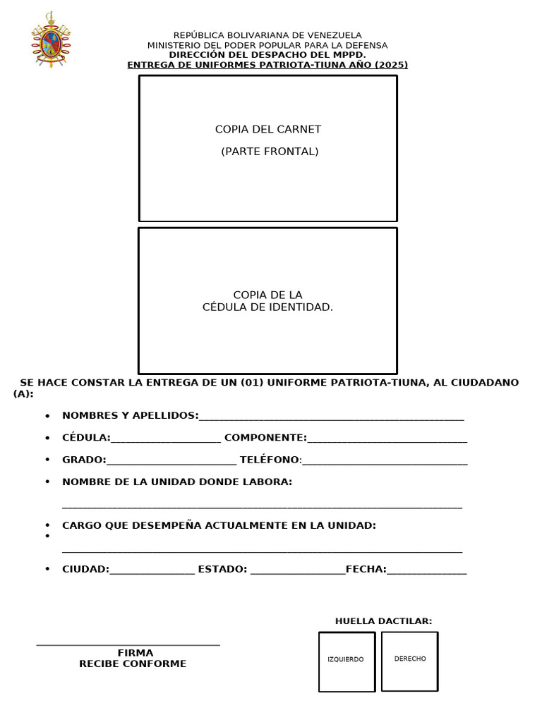 Copia Del Carnet (Parte Frontal) : Dirección Del Despacho Del Mppd ...