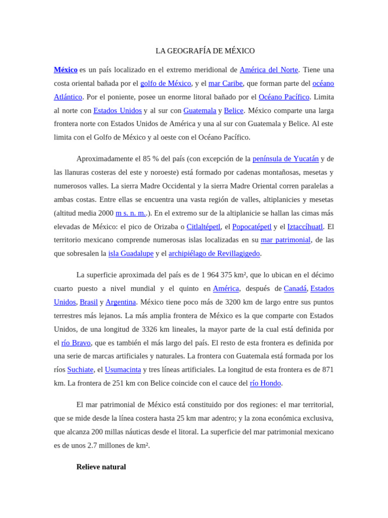 Características de la Geografía de México | PDF | Ciencias de la Tierra ...