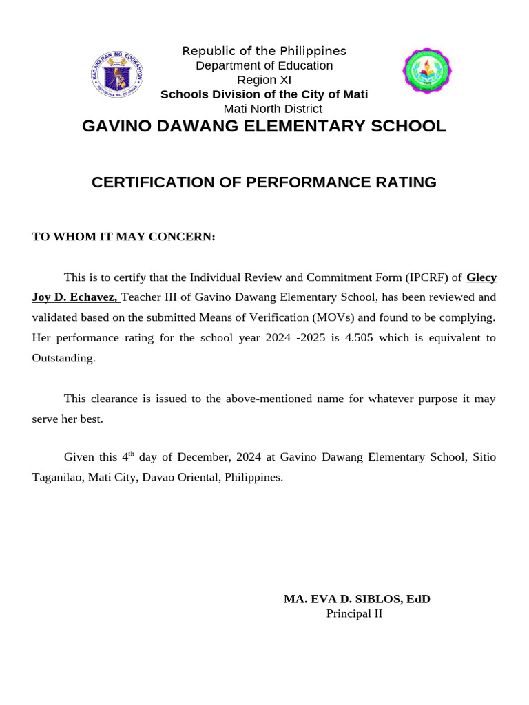 Certification of Rating | PDF