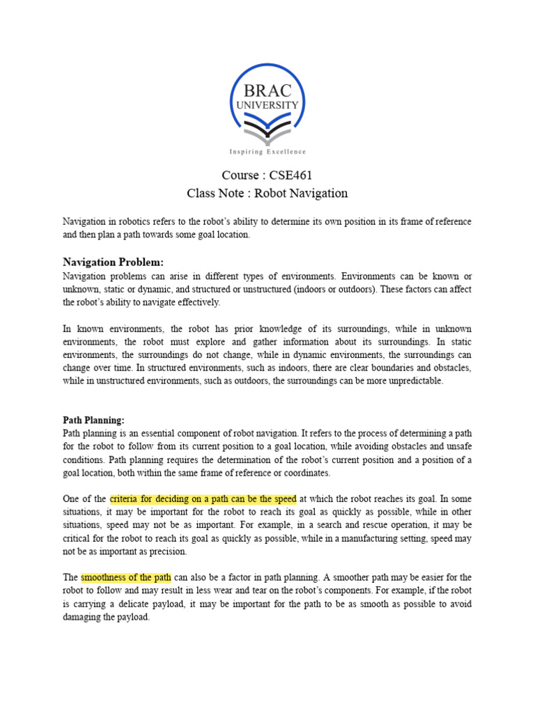 CSE461 Class Note (Navigation) | PDF | Robot | Robotics