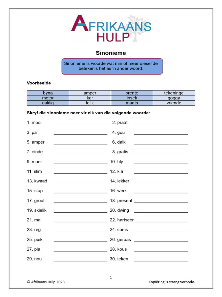 Sinonieme Graad 4 en 5 - 1 | PDF