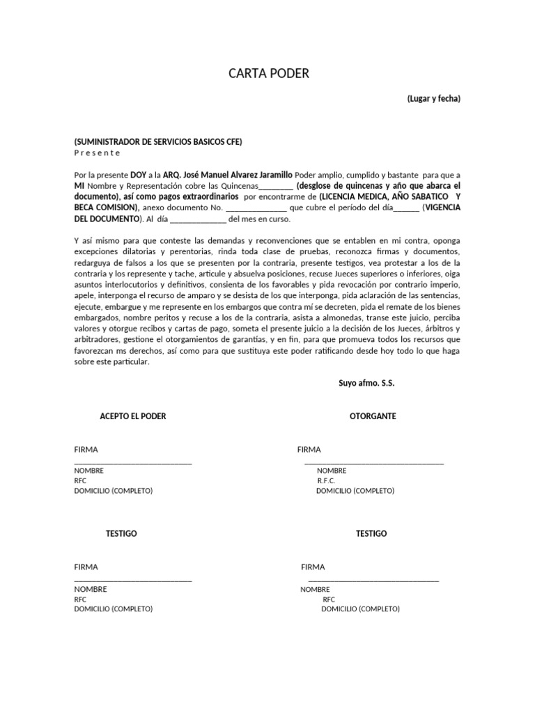 Carta Poder para Representación Legal | PDF | Justicia | Crimen y violencia