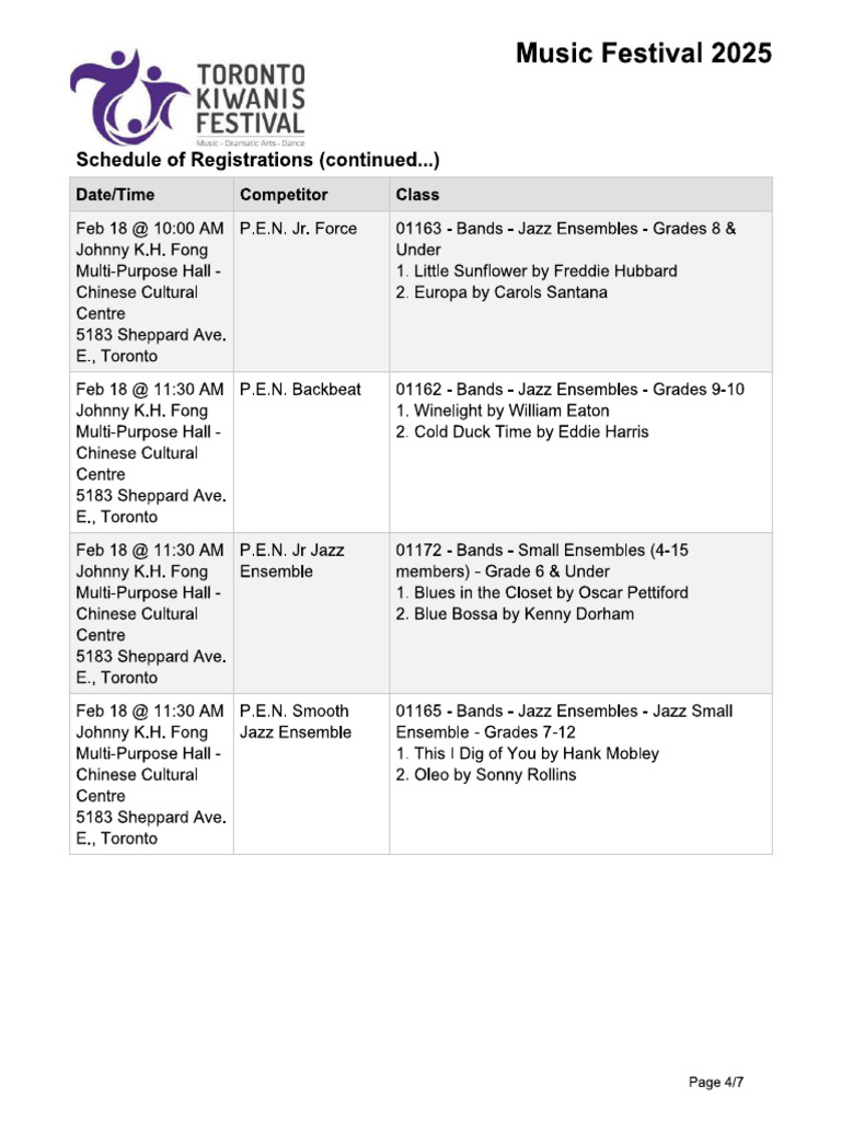 Kiwanis Live Competition Schedules-2 | PDF