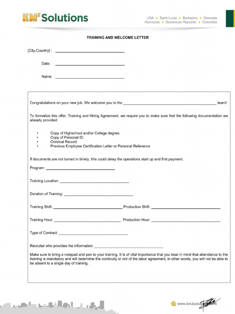 Training and Welcome Letter (English & Spanish) | PDF