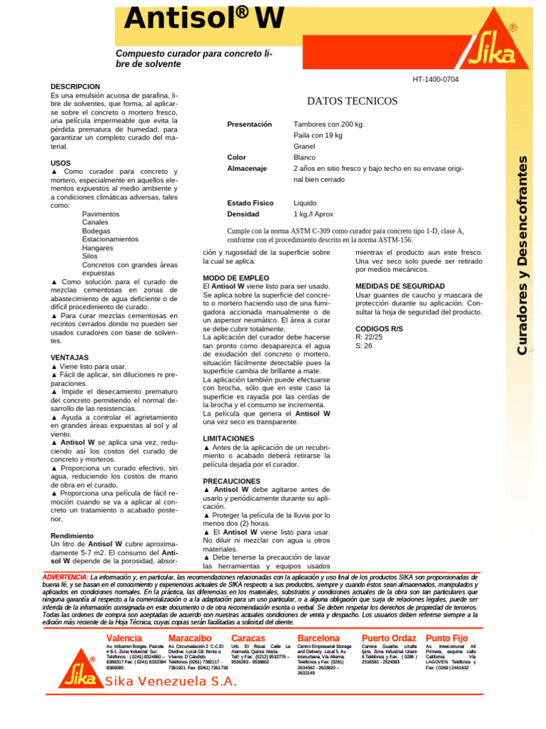 Antisol W 11072004 | PDF | Hormigón | Agua
