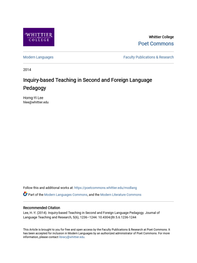Inquiry-Based Teaching in Second and Foreign Language Pedagogy | PDF | Inquiry Based Learning ...