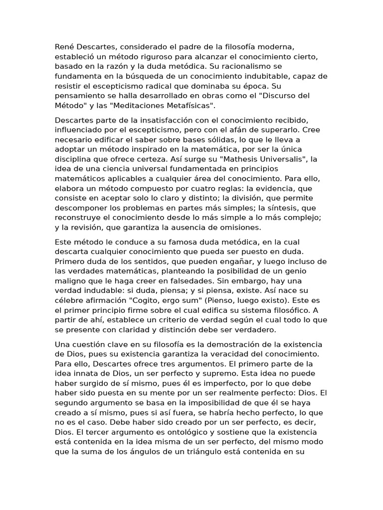 Método y Racionalismo de Descartes | PDF | René Descartes | Existencia