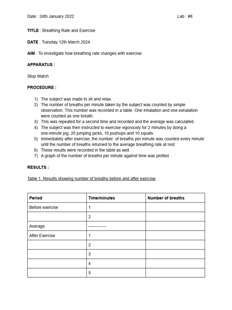 Breathing Rate Experiment Results | PDF | Breathing | Aerobic Exercise