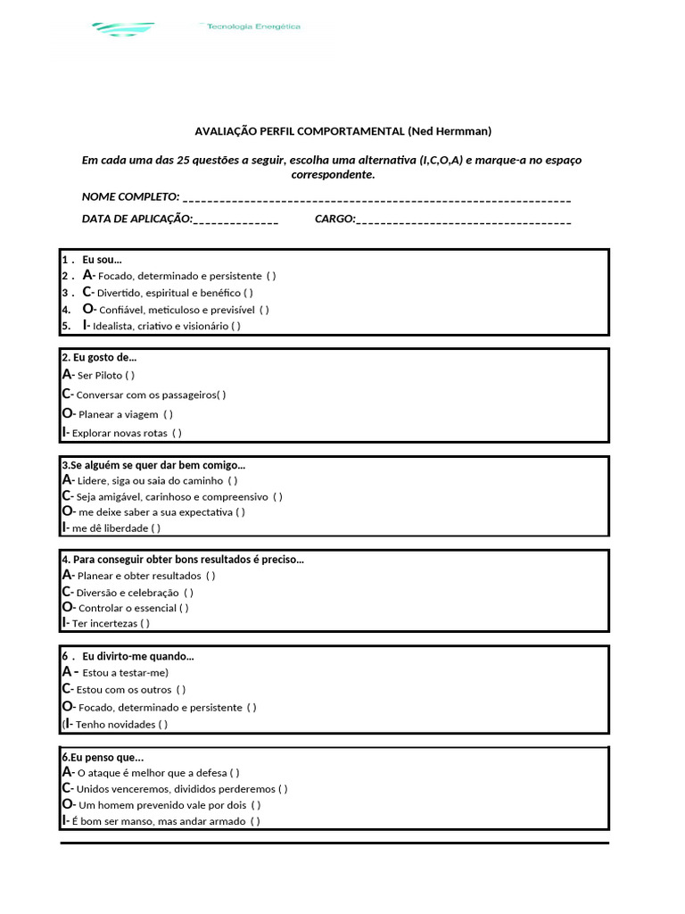 Teste de Perfil Comportamental | PDF | Aprendizado