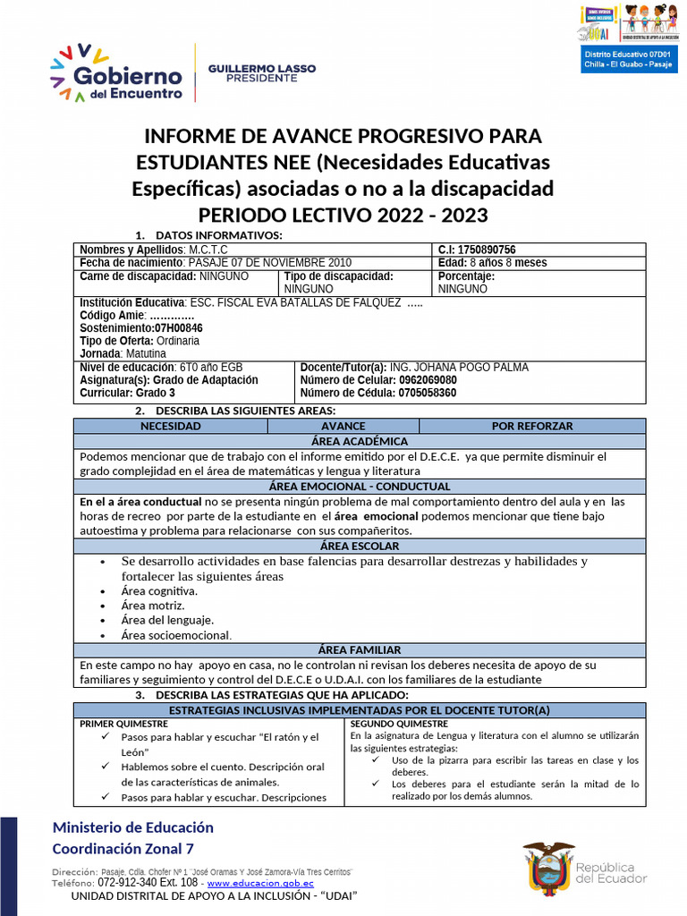 Actual - Modelo de Informe de Avance Progresivo Estudiantes Nee Udai ...