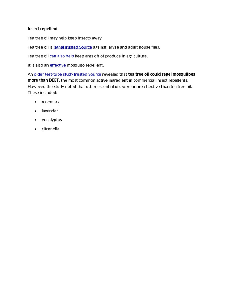 Tea Tree Oil as Insect Repellent | PDF